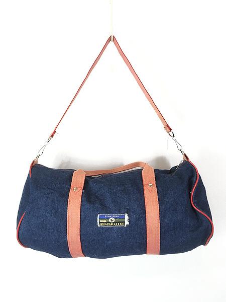 雑貨 古着 80s ADI JEANS CLUB STONE DENIM 濃紺 ブルー デニム コットン ボストン バッグ 丸型 古着