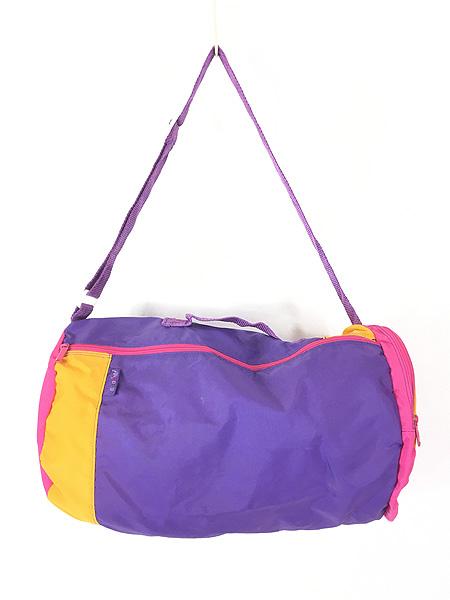 雑貨 古着 80s adidas フェイス デザイン カラフル ナイロン ボストン バッグ 丸型 古着