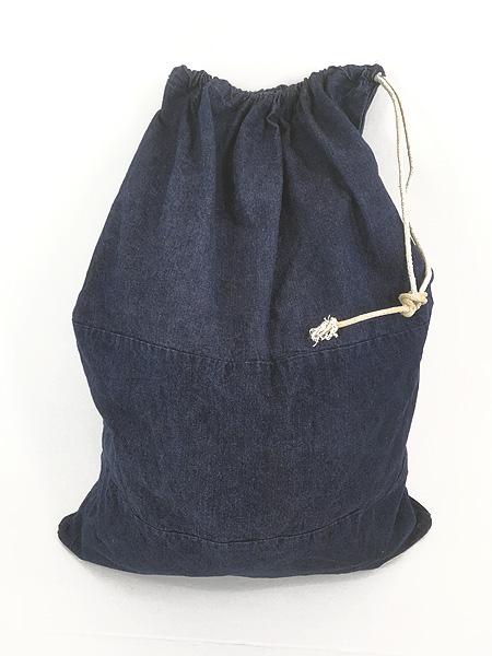 雑貨 古着 60-70s ミミ付 濃紺 インディゴ デニム 巾着型 ランドリー バッグ マチなし