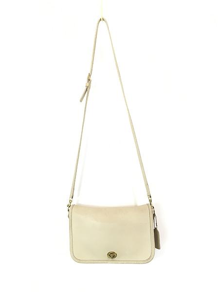 雑貨 古着 90s USA製 OLD COACH 本革 レザー フラップ ショルダー バッグ アイボリー 小型 古着