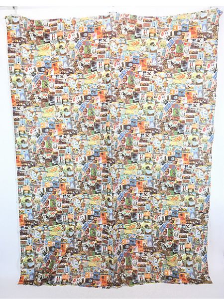 雑貨 古着 70s- 世界切手 総柄 カバー ファブリック シーツ インテリア 古着