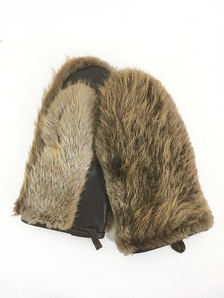 雑貨 古着 70s- ムーンバット リアルファー 本革 レザー ミトン グローブ ハンドウォーマー 手袋