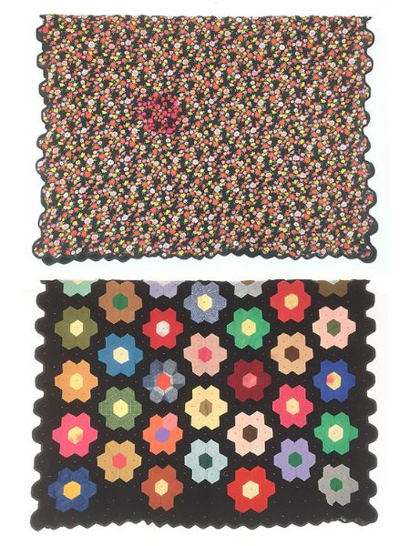 雑貨 古着 60-70s 小花柄 × 花 モチーフ キルト 両面 スカラップ デザイン カバー ファブリック シーツ インテリア