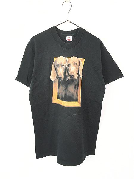 古着 90s USA製 WILLIAM WEGMAN 「FRAMED」 アニマル フォト アート Tシャツ L ミント!!