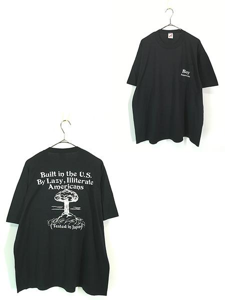 古着 80s USA製 Buy American 「Atomic Bomb」 原爆 メッセージ ポケット付 Tシャツ ポケT XL