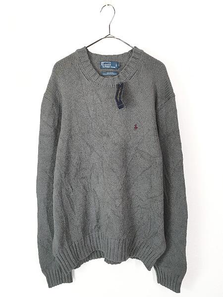 「Deadstock」 古着 Polo Ralph Lauren ワンポイント ソリッド コットン ニット セーター グレー XL 古着