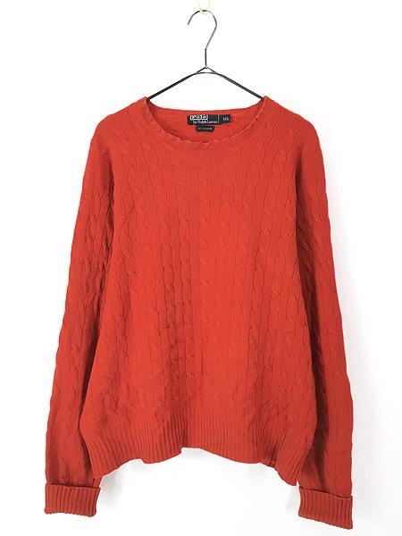 古着 Polo Ralph Lauren ケーブル 高級 100% カシミヤ ウール ニット セーター オレンジ XXL 古着