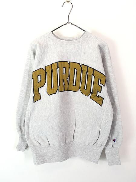 古着 90s USA製 Champion Reverse Weave 「PURDUE」 ナイロン パッチ リバース スウェット L 古着