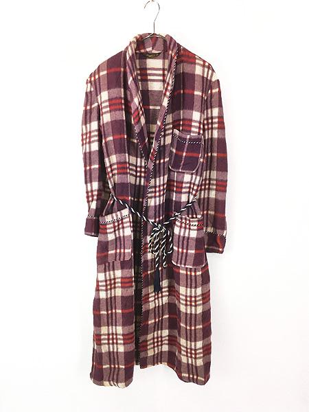 古着 60s Beacon 好配色 チェック アセテート&コットン ブランケット ガウン コート M 美品!!