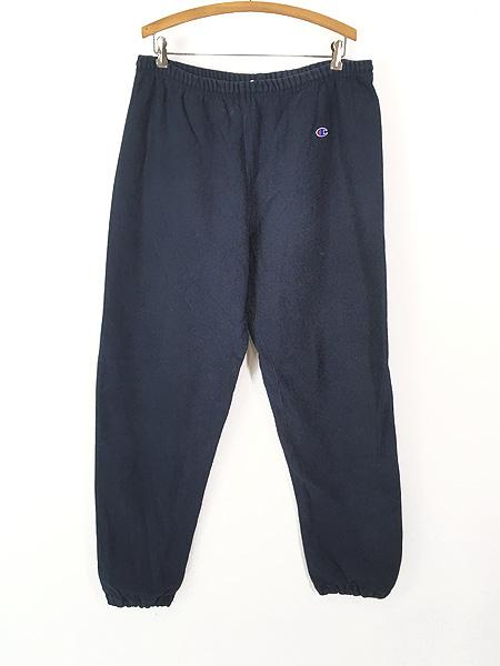 古着 90s USA製 Champion Reverse Weave ワンポイント リバース スウェット パンツ ネイビー XL?A