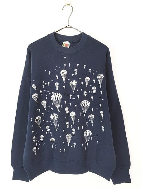 古着 90s パラグライダー 飛行機 マルチ アート 総柄 スウェット トレーナー L