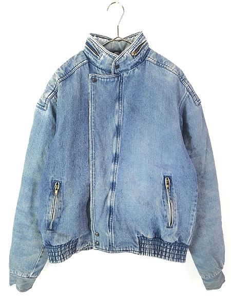 古着 90s Anthony Michael 2way パデッド ブルー デニム スタンドカラー ジャケット ショルダーポケット XL