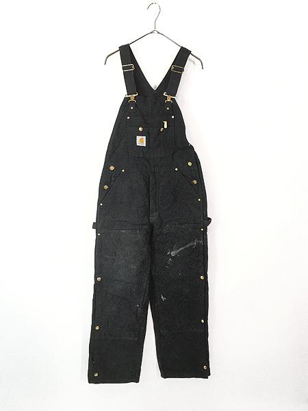 古着 10s Carhartt 防寒 パデット ブラック ダック Wニー ワーク オーバーオール W32 L29 古着