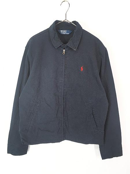 古着 90s Polo Ralph Lauren ワンポイント コットン ツイル スポーツ ジャケット 紺 L 古着