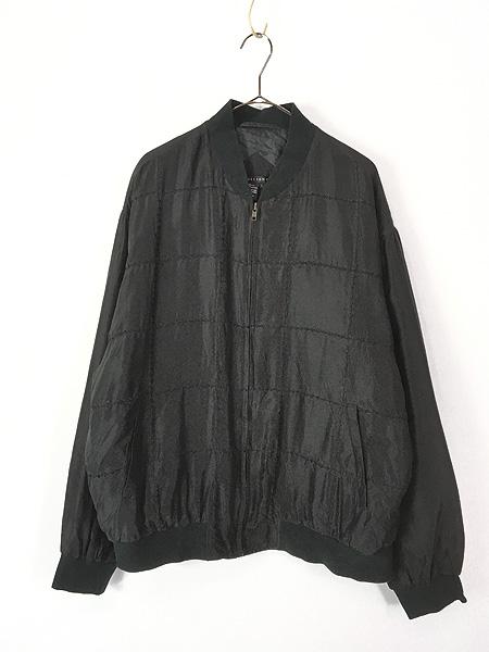 古着 90s TULLIANO クロスステッチ 100% シルク ジャケット ブルゾン オールブラック L ミント!!