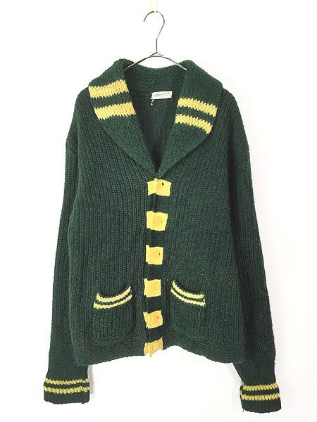 古着 50s Standard ショールカラー ホッケー カーリング ローゲージ ウール ニット カーディガン XL位 レアカラー!!