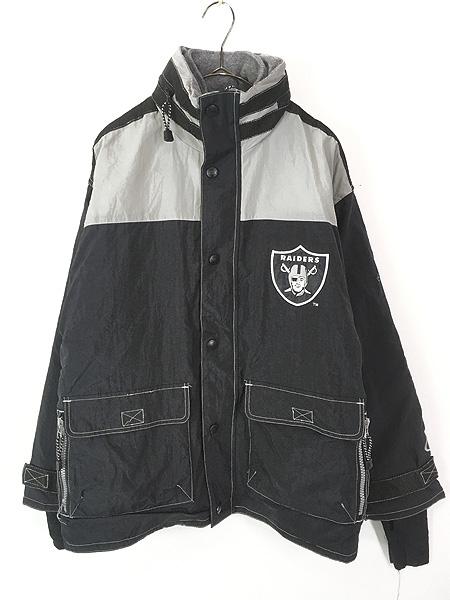 古着 90s Champion NFL Oakland RAIDERS レイダース フリース レイヤード 2way パデット ナイロン ジャケット M 古着