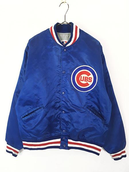 古着 80s USA製 MLB Chicago Cubs カブス 光沢 サテン スタジャン ジャケット L 古着