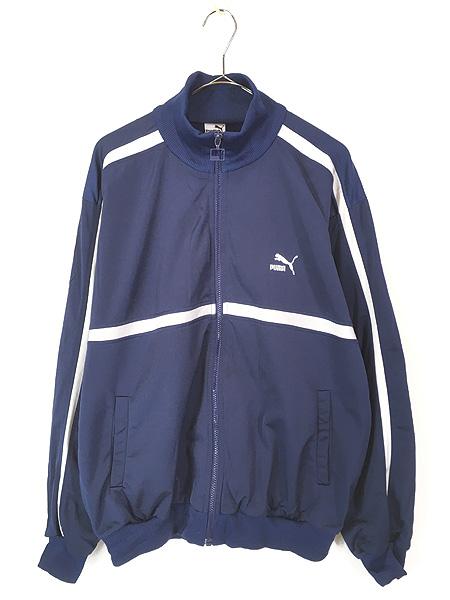 古着 90s PUMA ロゴ 刺しゅう ハイネック 光沢 ジャージ トップ トラックスーツ L 古着