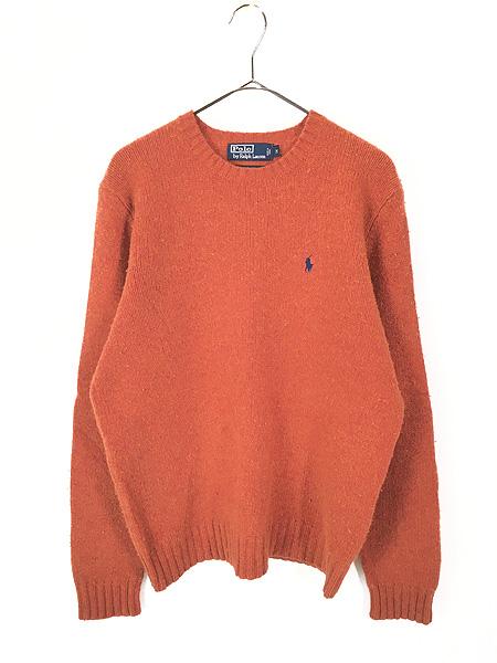 古着 Polo Ralph Lauren ワンポイント 上質 アンゴラ メリノウール ニット セーター オレンジ M 古着
