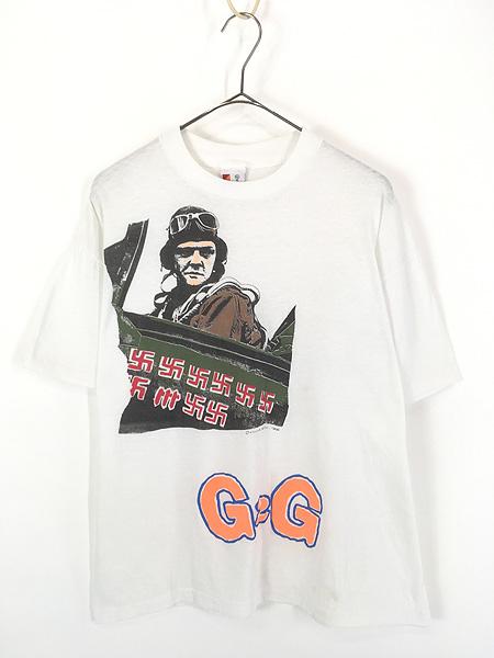 古着 80s USA製 Adolh Hitler ヒトラー ナチス ドイツ 逆卍 ハーケンクロイツ パイロット ミリタリー Tシャツ XL