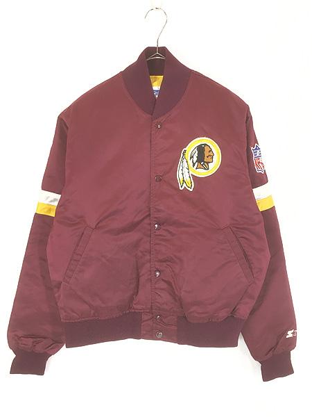 古着 80s USA製 NFL Washington Redskins レッドスキンズ パッチ 光沢 サテン スタジャン ジャケット M 古着