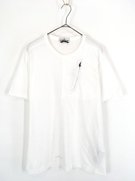 古着 STONE  フロント ポケット ジッパー デザイン ホワイト Tシャツ 白T L