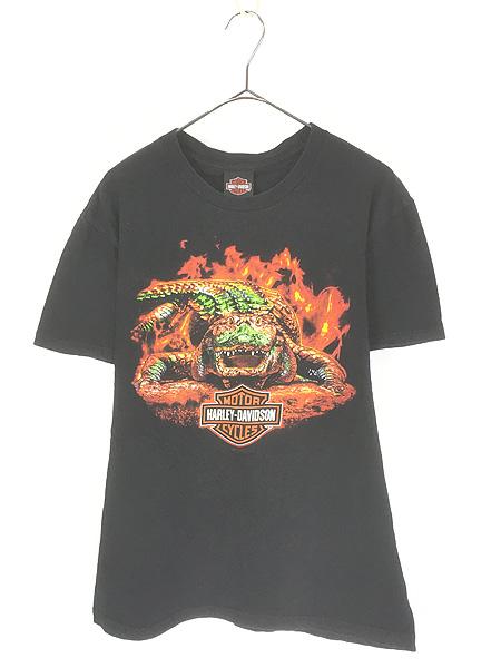 古着 10s HARLEY DAVIDSON ワニ アリゲーター ファイヤー Tシャツ M 古着