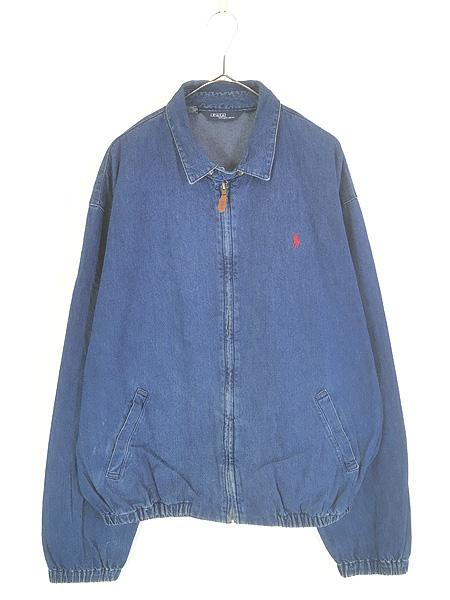 古着 90s USA製 Polo Ralph Lauren ワンポイント 濃紺 ブルー デニム スウィングトップ ジャケット XL 古着
