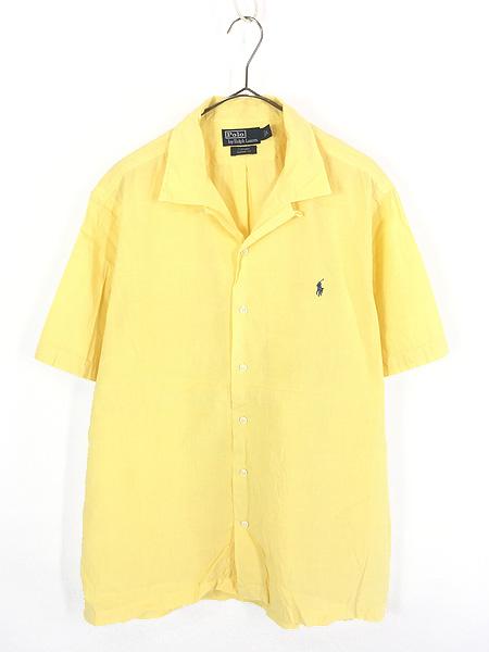 古着 Polo Ralph Lauren 「CURHAM CLASSIC FIT」 ワンポイント ソリッド リネン コットン 半袖 開襟 ボックス シャツ XL 古着