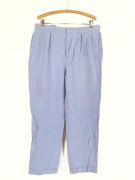 古着 Polo Ralph Lauren タック シルク リネン スラックス パンツ ストレート ライトブルー W35 L31 古着