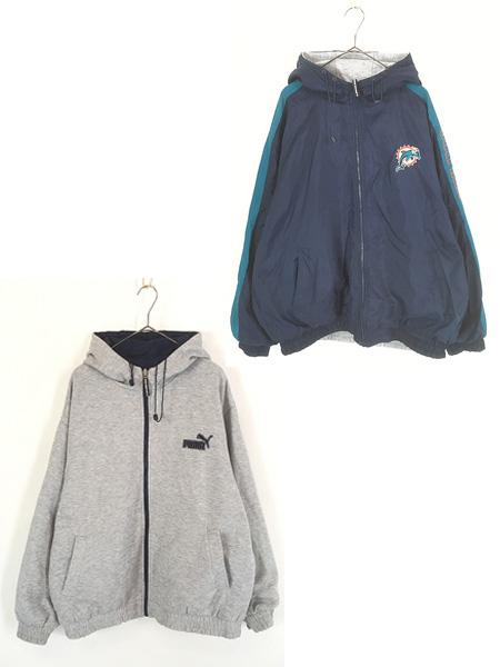 古着 90s PUMA × NFL Miami Dolphins ドルフィンズ リバーシブル ジャケット パーカー XL 古着