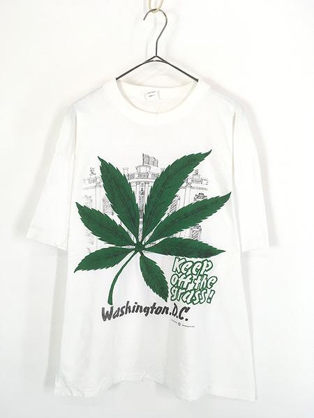古着 90s Washington D.C. 「Keep off the grass!」 大麻 マリファナ ガンジャ ドラック Tシャツ XL