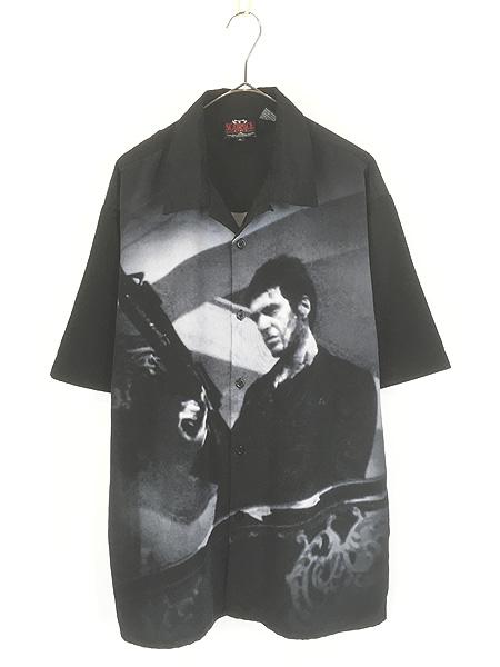 古着 00s SCARFACE アル パチーノ 映画 ムービー フォト 開襟 ボックス チカーノ シャツ 半袖 L