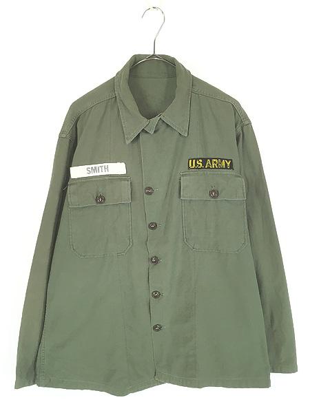 古着 60s 米軍 US ARMY 「1st 前期」 100% コットン サテン ミリタリー ユーティリティー ファティーグ シャツ XL位