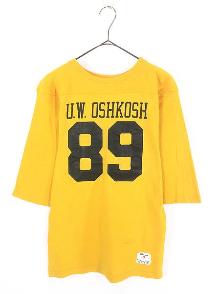 古着 80s USA製 Champion 「U.W. OSHKOSH」 カレッジ ナンバリング フットボール Tシャツ S 古着