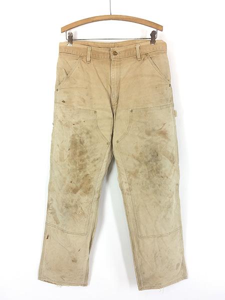 古着 80s- Carhartt BRN フェード ブラウン ダック Wニー ワーク ペインター パンツ W34 L31 古着