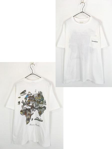 古着 90s USA製 BANANA REPUBLIC 「Safari & Travel」 動物 世界地図 マップ ポケット付 Tシャツ ポケT XL位