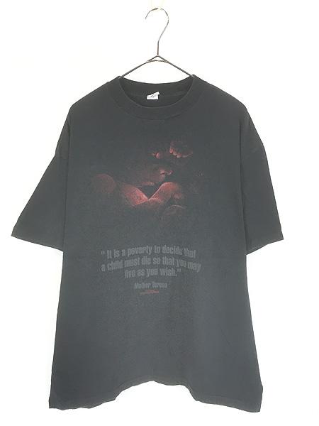 古着 90s USA製 Mother Teresa 「It is a poverty」 ベビー 子供 偉人 メッセージ アート Tシャツ XL