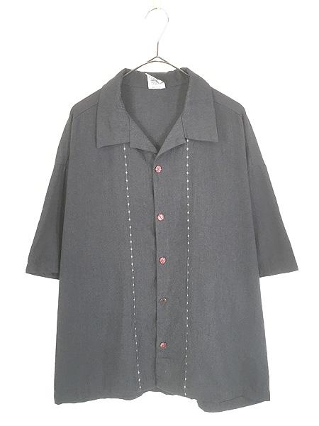 古着 90s USA製 Flip サイド ダイヤ ステッチ 開襟 コットン レーヨン ロカビリー シャツ XL