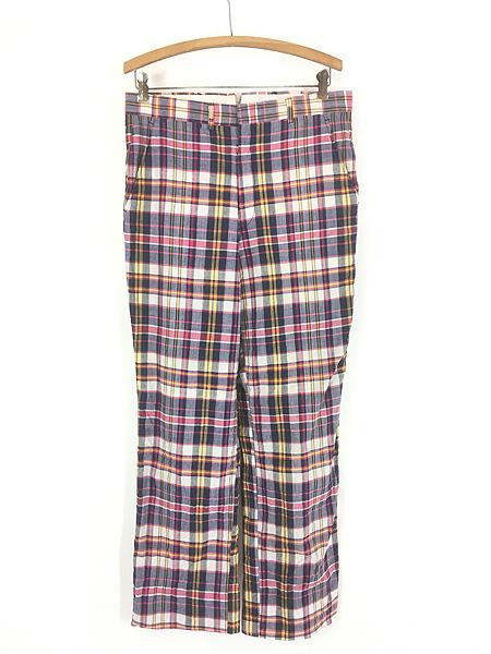 古着 80s Brooks Brothers カラフル チェック インド綿 コットン パンツ ストレート W32 L31