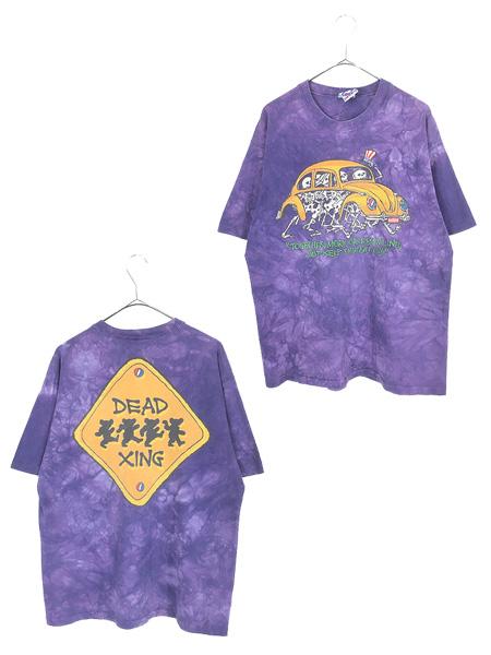 古着 90s USA製 Grateful Dead 「Dead Xing」 スカル ダンシング デッドベア ロック バンド タイダイ Tシャツ L