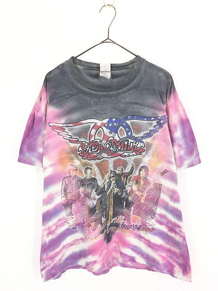 古着 00s KISS × AERO SMITH 「Just Push Play Tour 03」 豪華 ツアー ハード ロック バンド タイダイ ブートレグ Tシャツ L