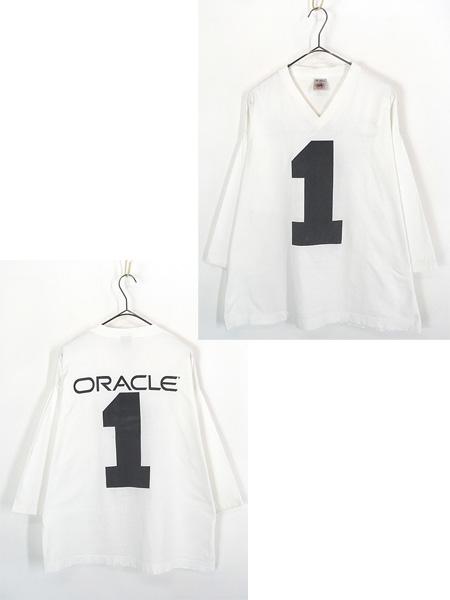 古着 90-00s Oracle 「1」 両面 ナンバリング コンピューター ソフトウェア プロモ フットボール Tシャツ M/L