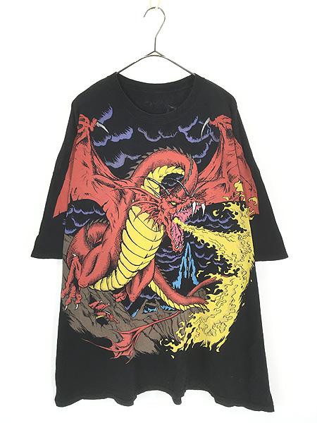 古着 LIQUID BLUE ドラゴン 白馬の騎士 豪華 特大 プリント Tシャツ XXL位 古着