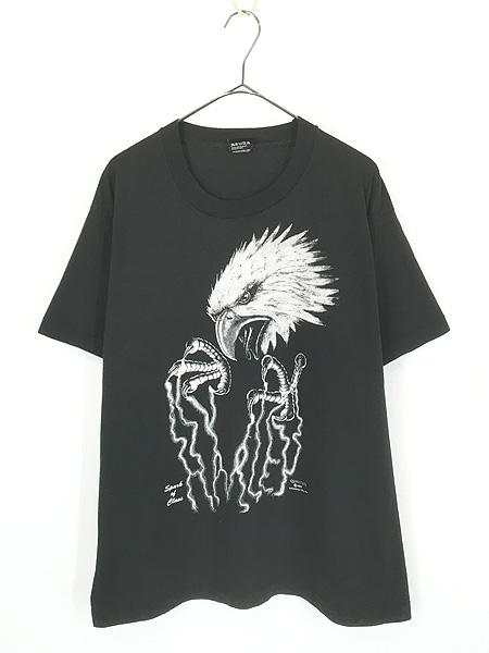 古着 80s USA製 Spark of Class イーグル サンダー モノクロ Tシャツ XL 古着