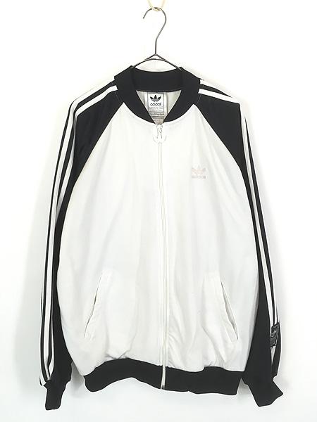 古着 90s adidas ブラック×ホワイト トレフォイル 刺しゅう 3ライン ジャージ トップ トラック スーツ M 古着