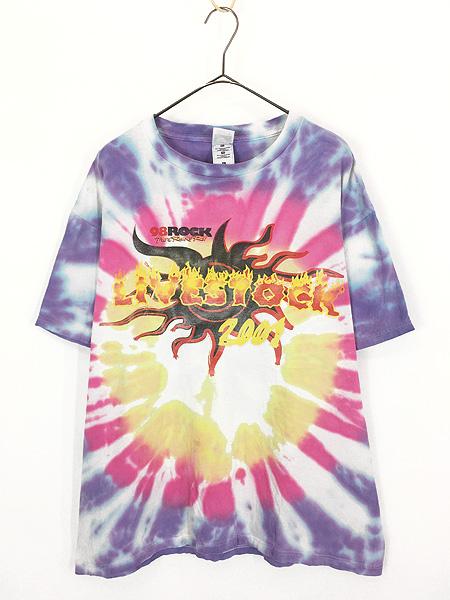 古着 00s 98 Rock FM 「LIVESTOCK 2001」 豪華 ロック ミュージック フェス タイダイ Tシャツ XL