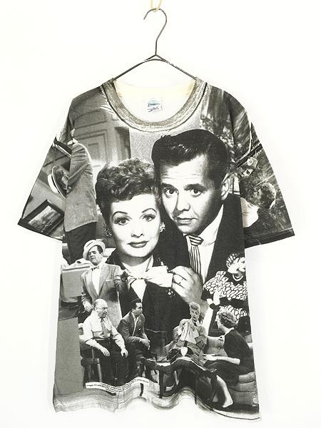 古着 90-00s I Love Lucy TV コメディ ドラマ オールオーバー フォト Tシャツ XL