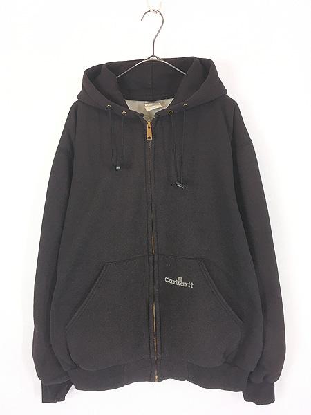 古着 00s Carhartt 裏地 メッシュ ワンポイント 刺しゅう スウェット ジップ パーカー ブラック M 古着